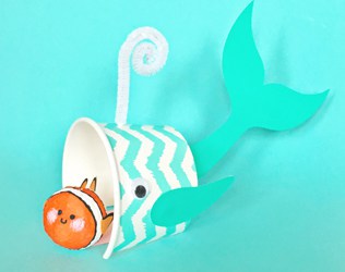 WHALE AND CLOWN FISH PAPER CUP CRAFT