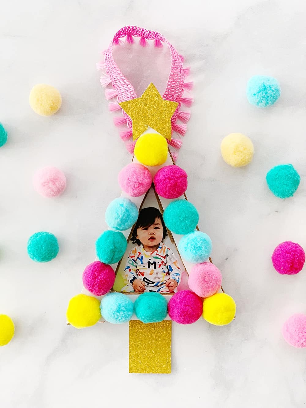 POM POM TREE PHOTO ORNAMENT CRAFT - hello, Wonderful