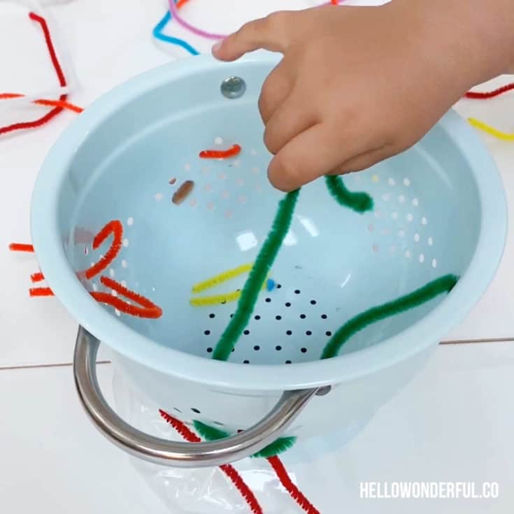 COLANDER PIPE CLEANER FINE MOTOR SKILLS ACTIVITY FOR TODDLERS - hello ...