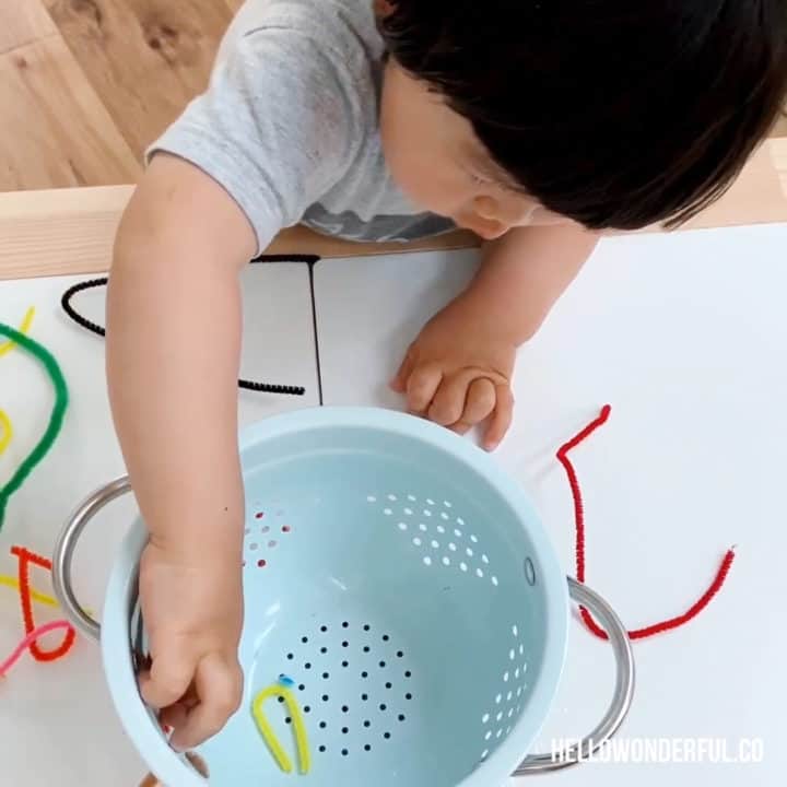COLANDER PIPE CLEANER FINE MOTOR SKILLS ACTIVITY FOR TODDLERS - hello ...