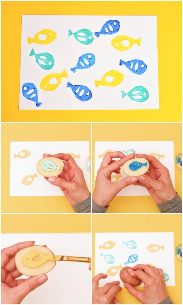 POTATO STAMP FISH - hello, Wonderful