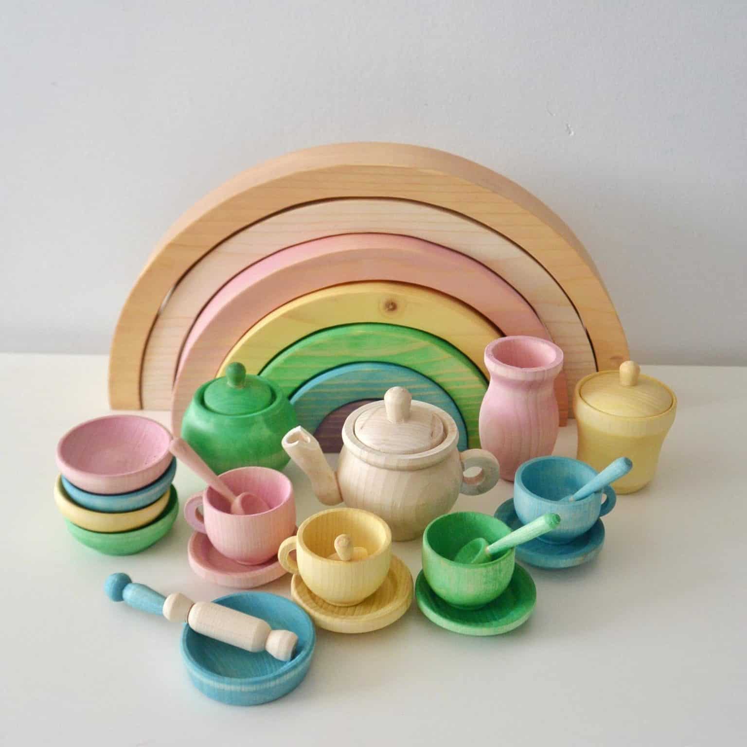 RAINBOW WOODEN TEA SET - hello, Wonderful