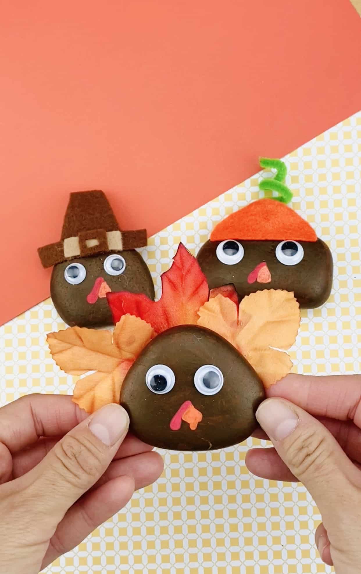 Thanksgiving Turkey Painted Rocks - Easy Thanksgiving Craft for Kids