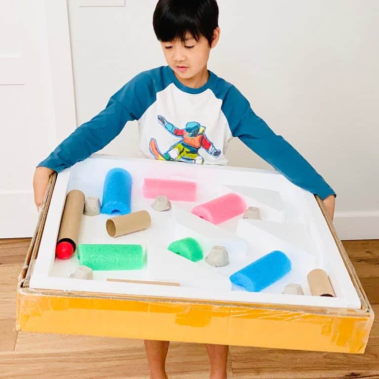 Giant Cardboard Ball Maze - Fun recycled STEM project for kids
