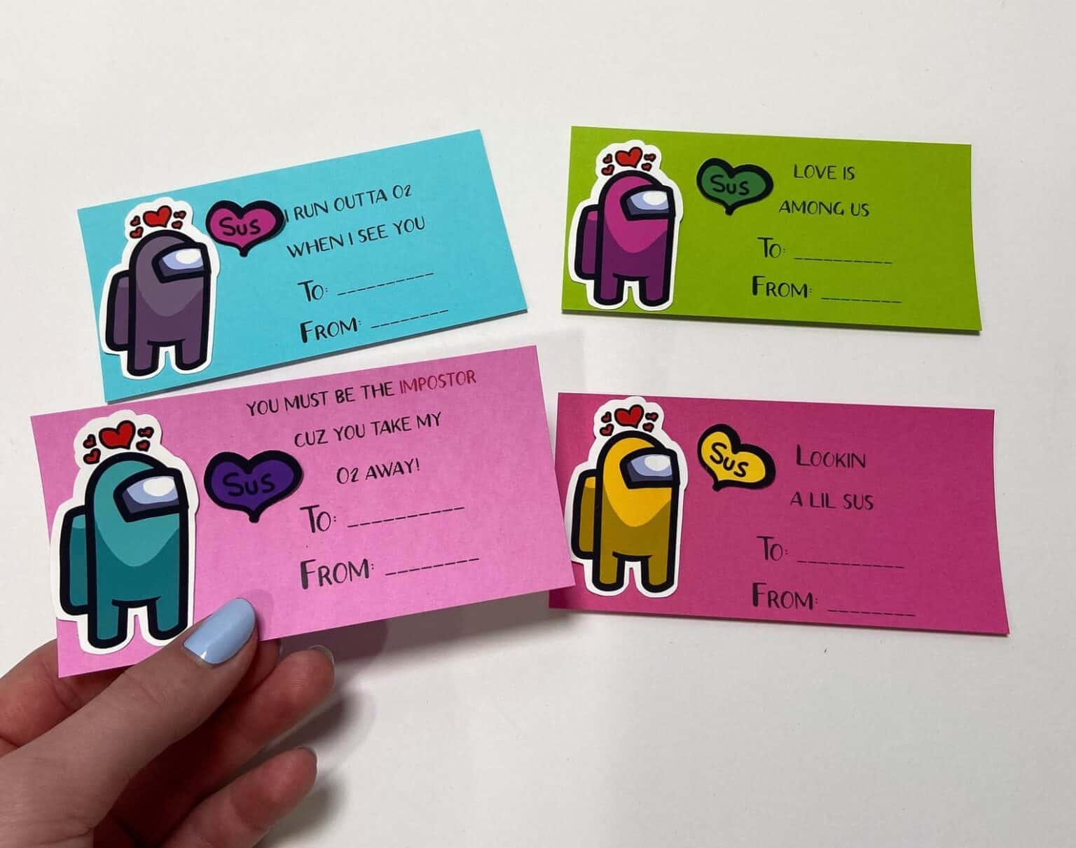 Among Us Valentine Cards - Kids will love these fun game inspired cards