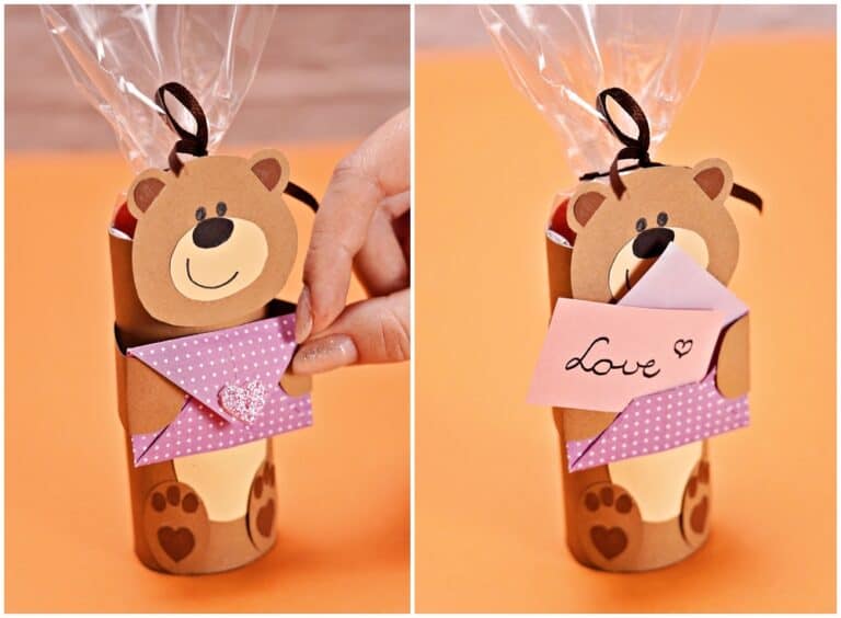 This Paper Tube Valentine Bear Craft is the sweetest Vday favor for kids!