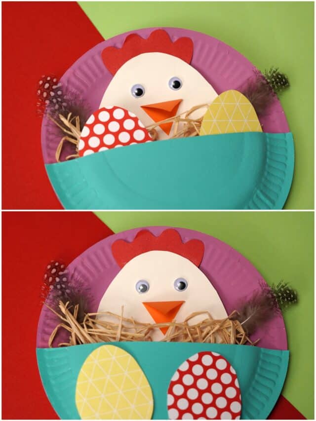 Paper Plate Easter Craft - Cute mama hen and chick Easter art for kids.