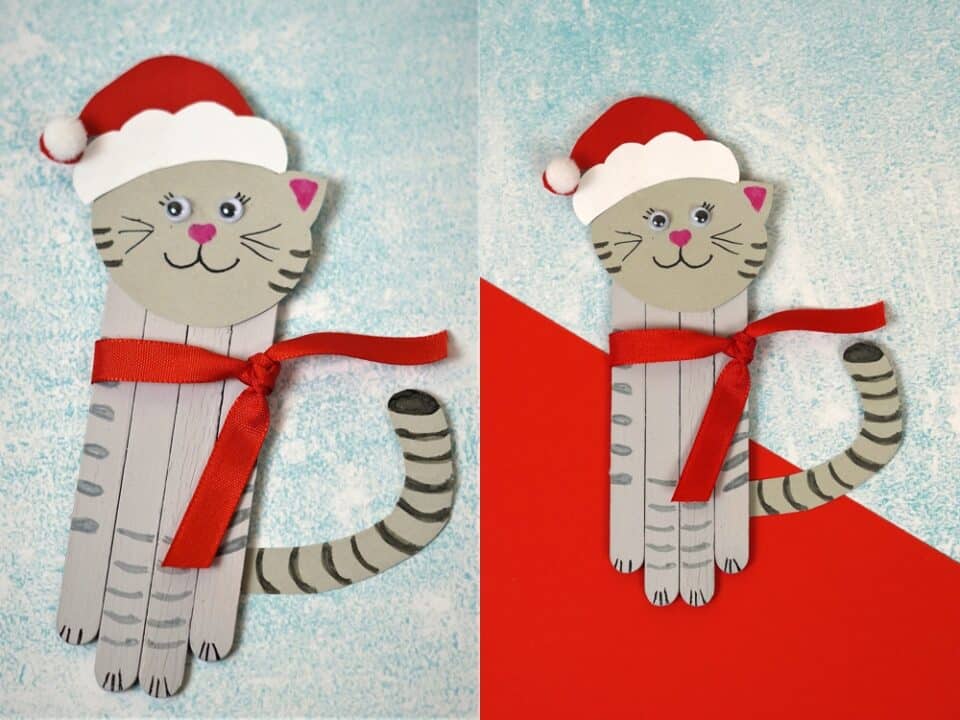 Cat Popsicle Stick Christmas Craft - Cute Holiday Craft for Kids