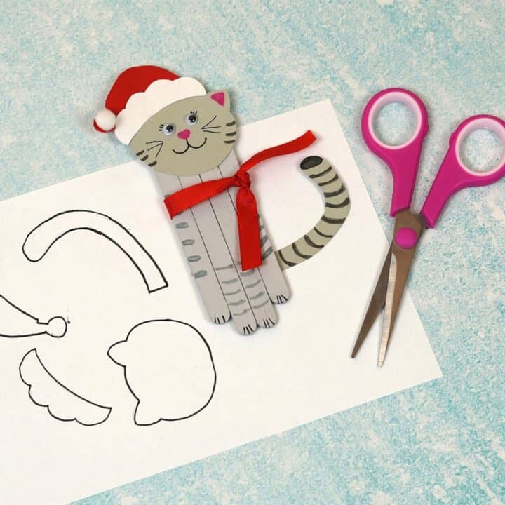 Cat Popsicle Stick Christmas Craft - Cute Holiday Craft for Kids