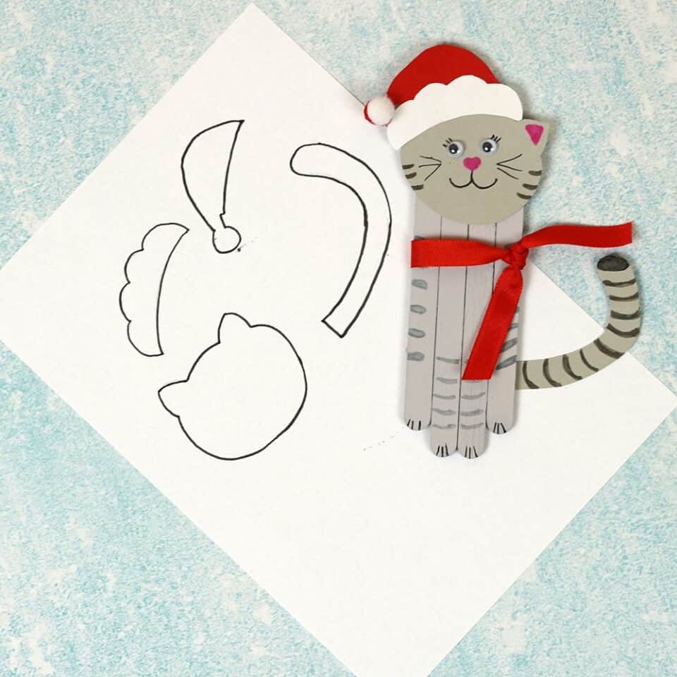 Cat Popsicle Stick Christmas Craft - Cute Holiday Craft for Kids