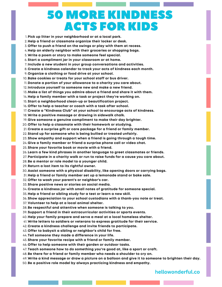 100 Kindness Acts For Kids - With Printable Template