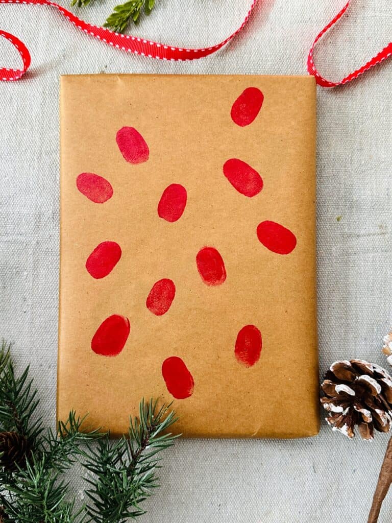 DIY Rudolph Fingerprint Christmas Gift Wrap