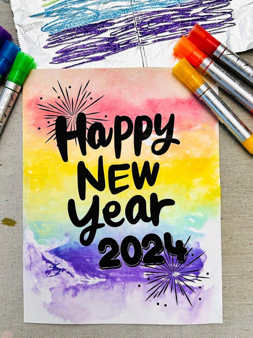New Year Foil Marker Art for Kids - Printable Template