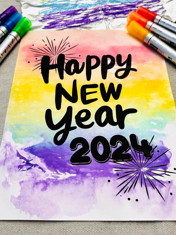 New Year Foil Marker Art for Kids - Printable Template