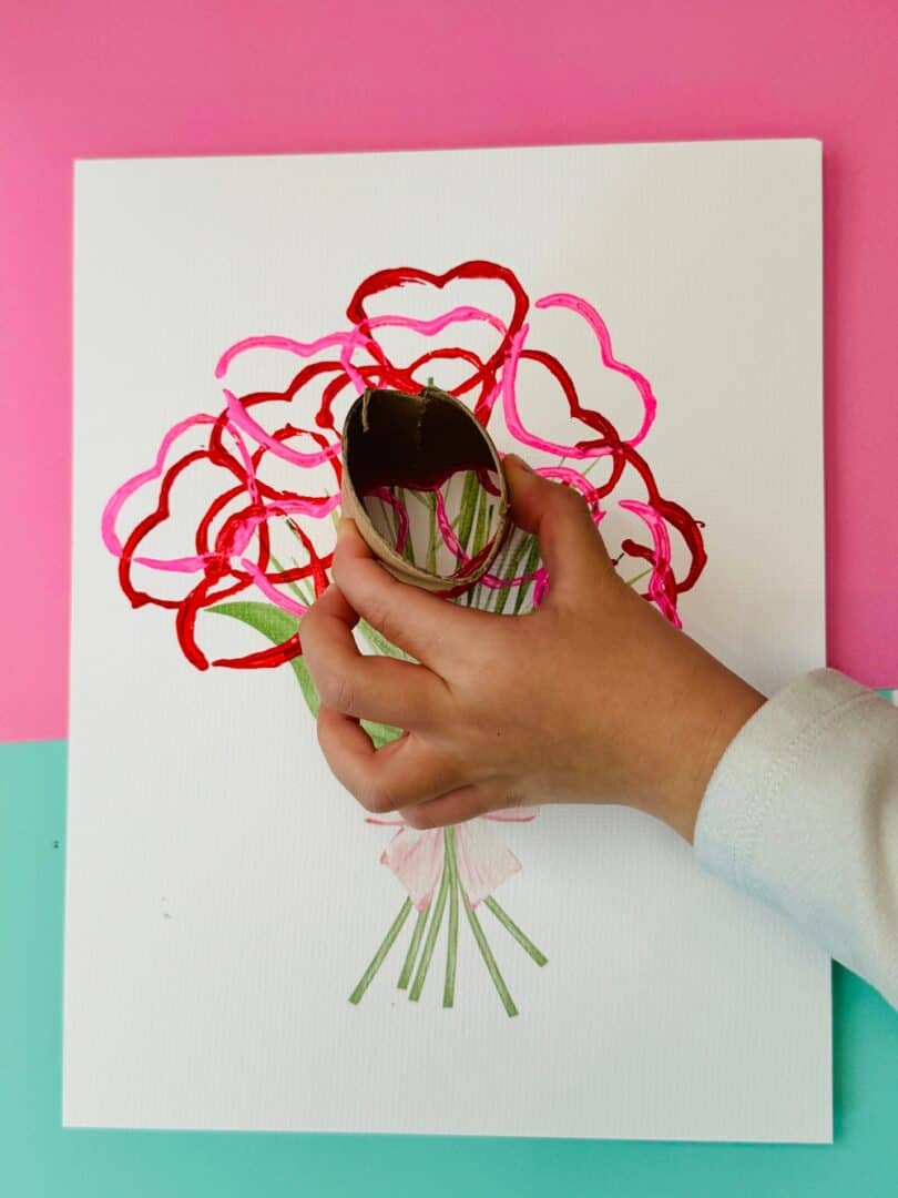 DIY Paper Tube Heart Stamp Flowers