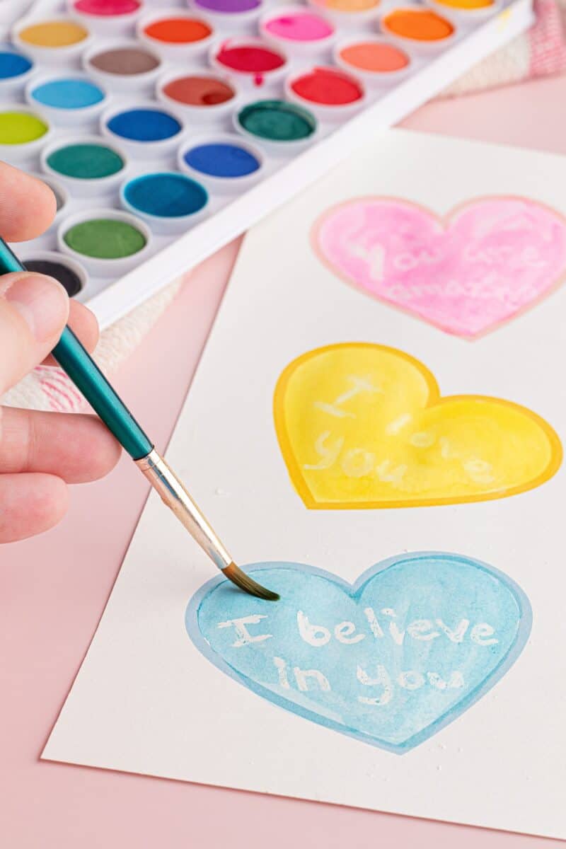 Watercolor Conversation Hearts - Free Printable Heart Template