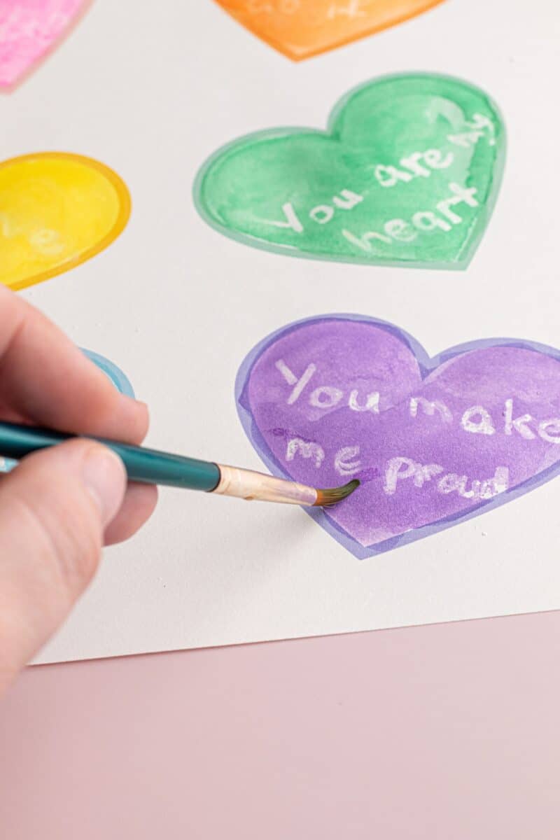 Watercolor Conversation Hearts - Free Printable Heart Template