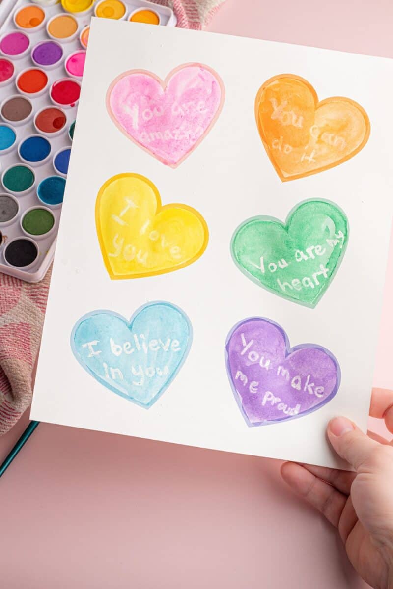Watercolor Conversation Hearts - Free Printable Heart Template