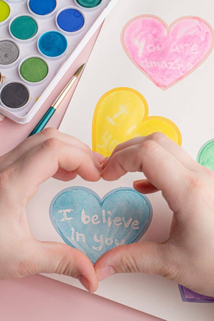 Watercolor Conversation Hearts - Free Printable Heart Template
