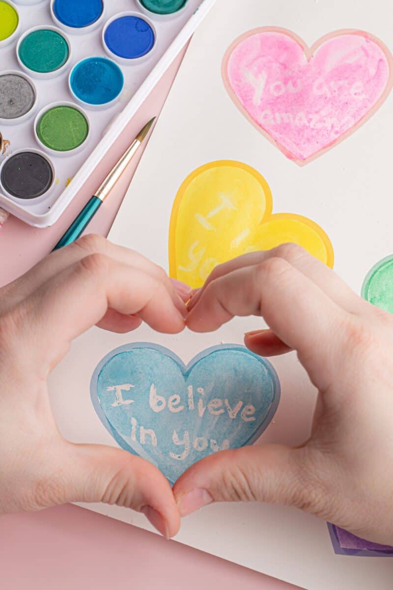 Watercolor Conversation Hearts - Free Printable Heart Template