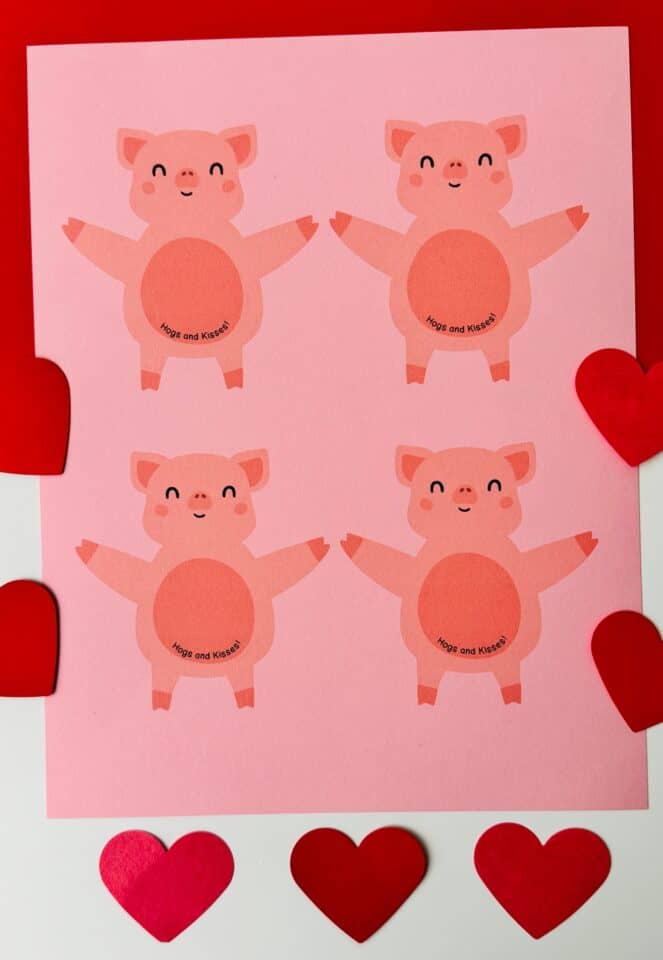 Pig Valentine Holding Hearts - Printable Template