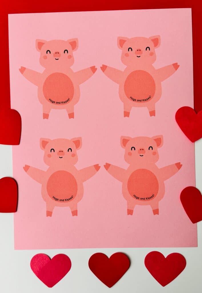 Pig Valentine Holding Hearts - Printable Template