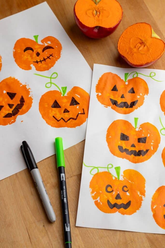 Apple Pumpkin Stamping - Fall Art For Kids