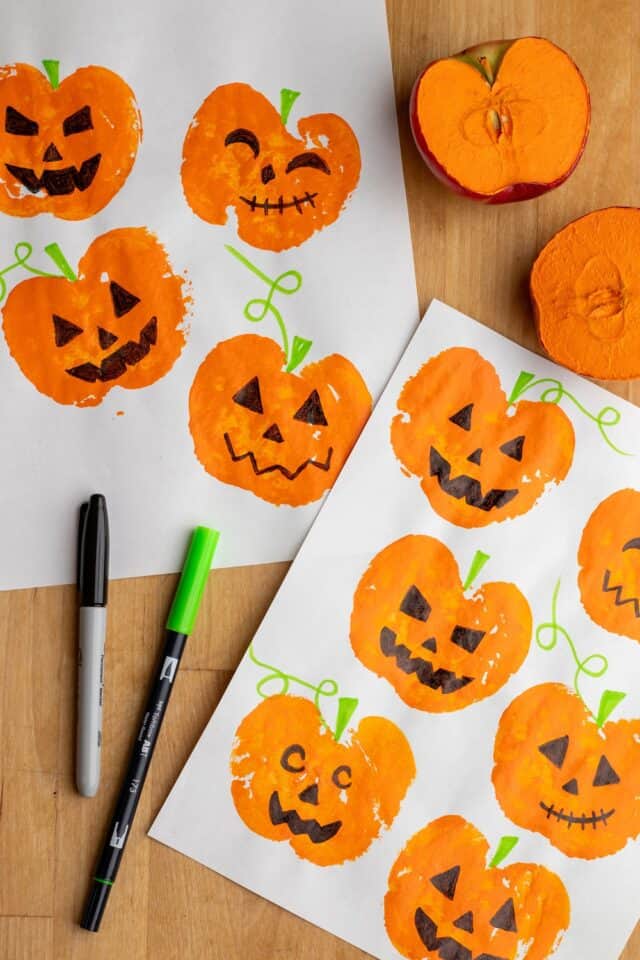 Apple Pumpkin Stamping - Fall Art For Kids