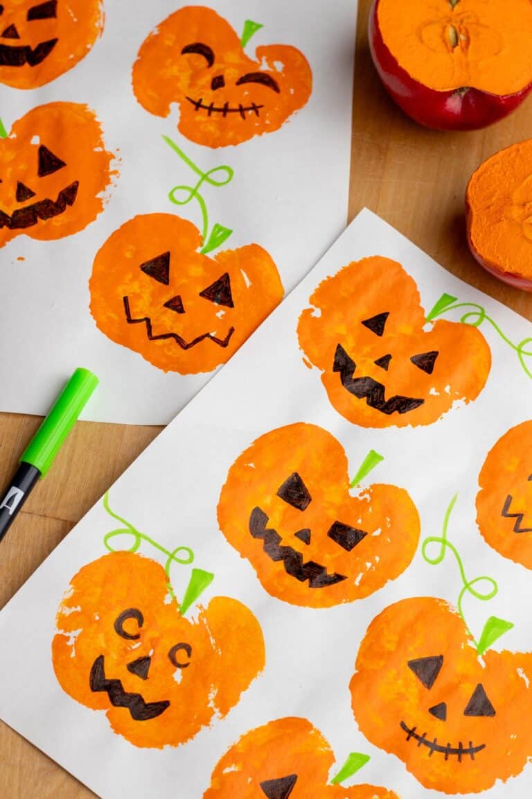Apple Pumpkin Stamping - Fall Art For Kids