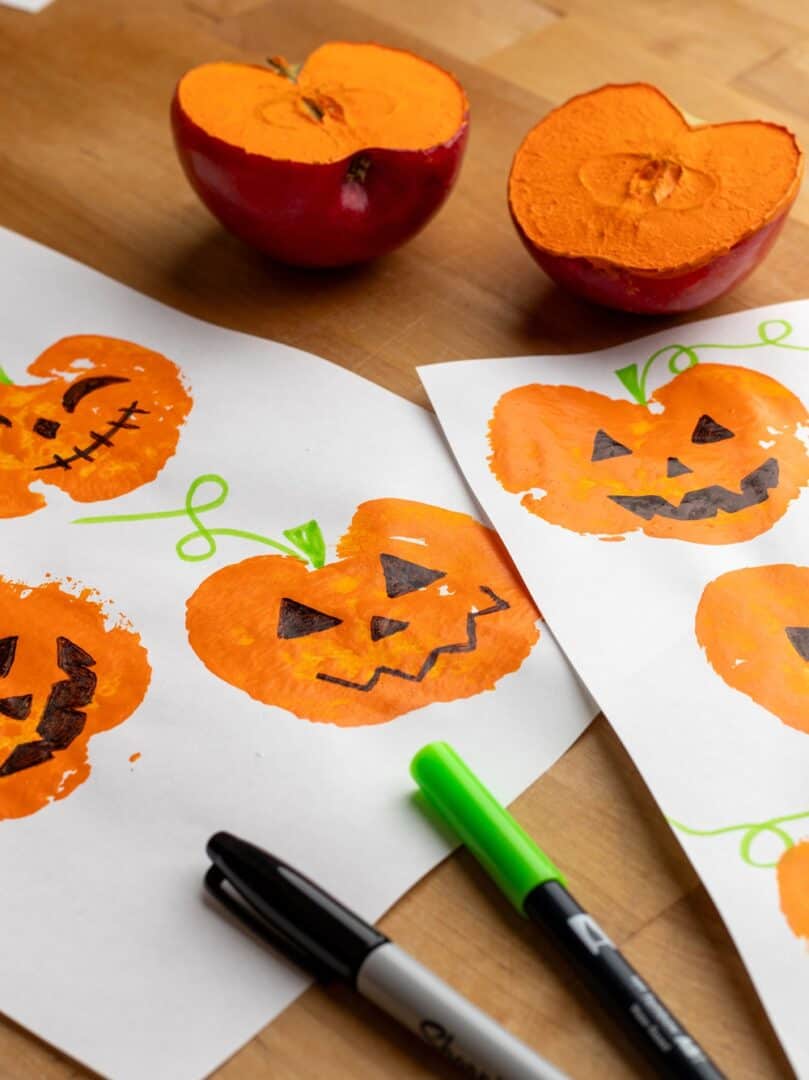 Apple Pumpkin Stamping - Fall Art For Kids