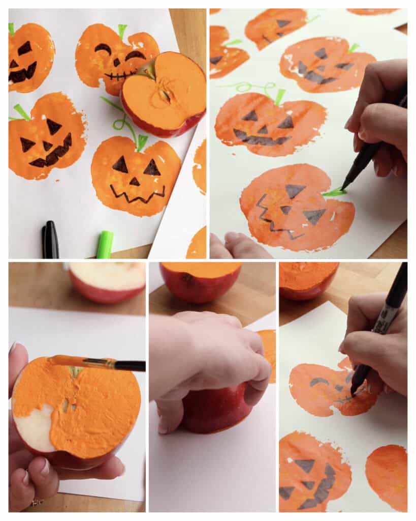 Apple Pumpkin Stamping - Fall Art For Kids
