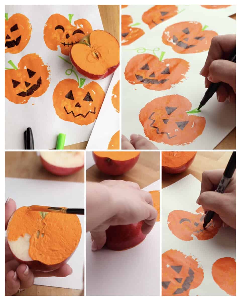 Apple Pumpkin Stamping - Fall Art For Kids