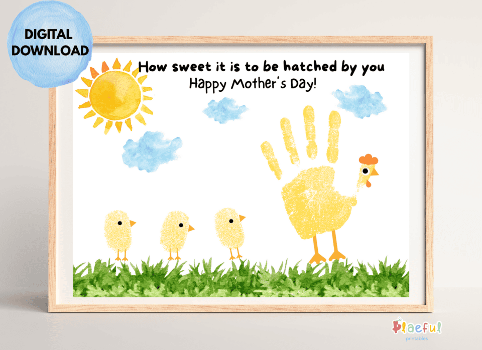 Adorable Chick and Hen Handprint Art - With Printable