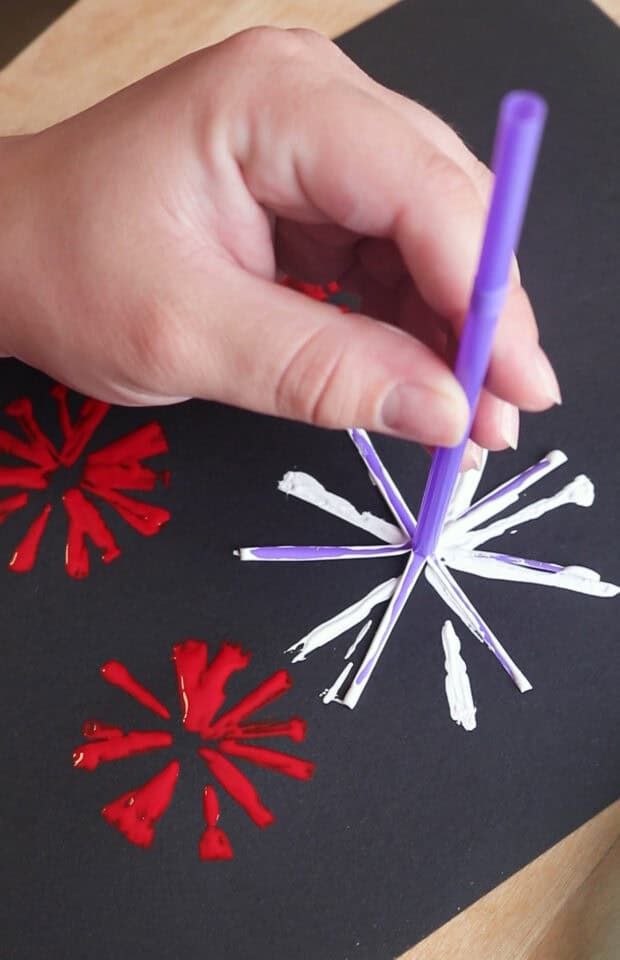 Fireworks Straw Painting For Kids 4th of July Craft