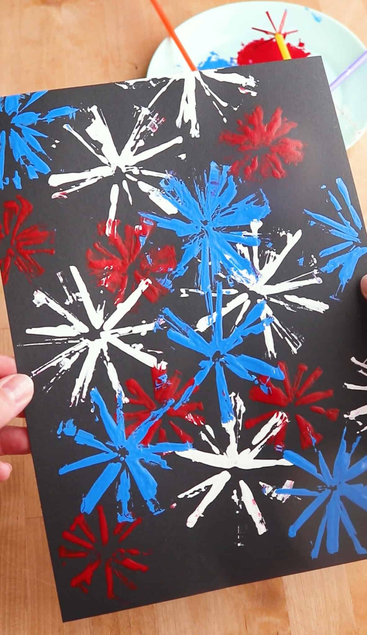 Fireworks Straw Painting For Kids 4th of July Craft