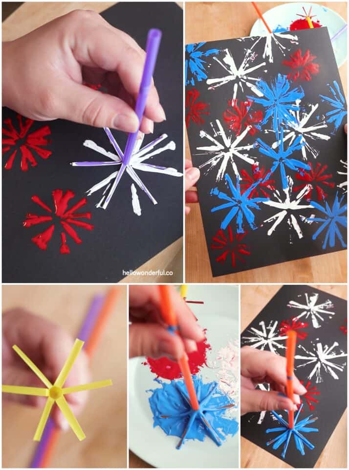 Fireworks Straw Painting For Kids 4th of July Craft
